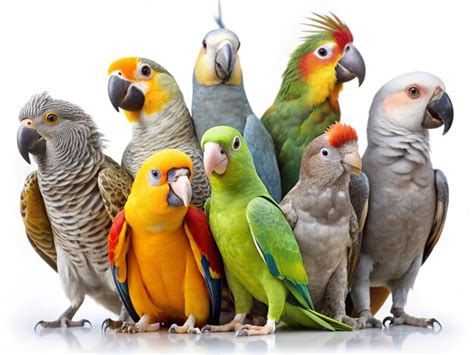 Group Of Different Parrot Species On A White Background Premium Ai