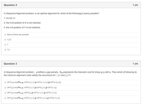 Solved Question 2 1 Pts In Sequence Alignment Problem In An