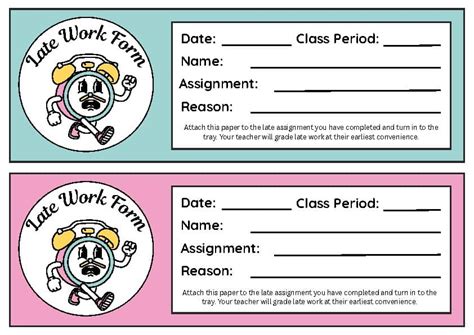 Late Work Form Absent Assignment Request By Coach Perrys Creations