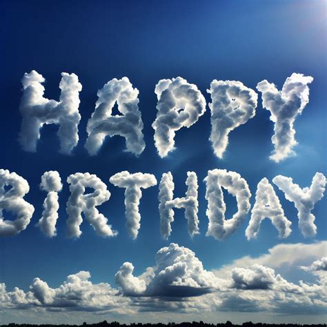 Happy Birthday In Clouds Sky Bright Instant Downloadable Digital