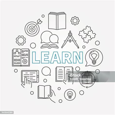 Learn Vector Round Illustration In Thin Line Style Stock Illustration