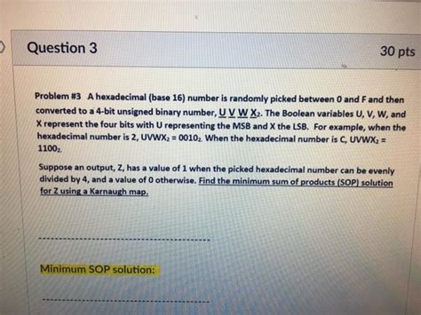 solved question 3 30 pts problem 3 a hexadecimal base