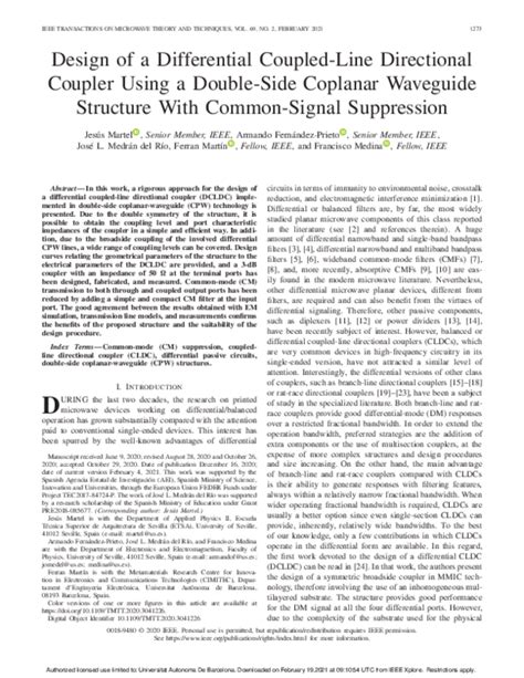 pdf design of a differential coupled line directional coupler using a
