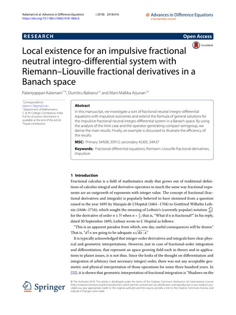 Pdf Local Existence For An Impulsive Fractional Neutral Integro