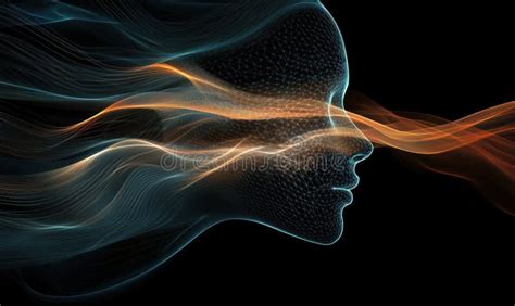 Abstract Digital Art Representation Of A Human Face With Flowing Lines And Glowing Waves