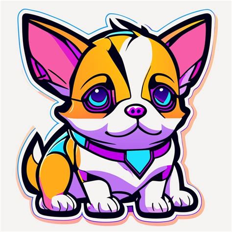 Premium Vector Puppy Sticker Adorable Neon Algorithm Art Contour Vector White Background Detailed