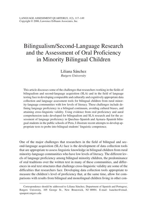 Pdf Bilingualism Second Language Research And The Assessment Of Oral Proficiency In Minority