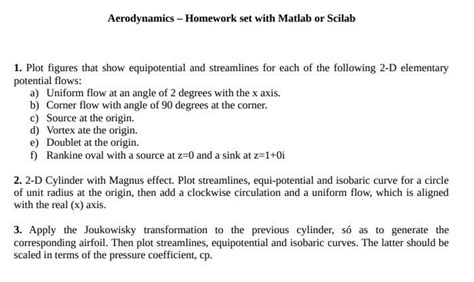 Solved Aerodynamics Homework Set With Matlab Or Scilab 1