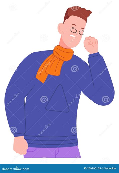 Unhealthy Man Coughing Pneumonia Illness Or Cold Symptom Stock Image