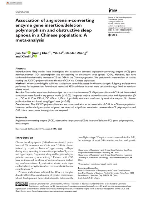 Pdf Association Of Angiotensin Converting Enzyme Gene Insertiondeletion Polymorphism And