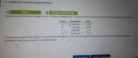 Solved 7 Problem 8 07 Portfolio Required Return Suppose