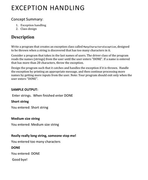 Solved EXCEPTION HANDLING Concept Summary Exception Chegg