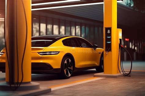 An Electric Vehicle Or Ev Car At A Charging Station With The Power