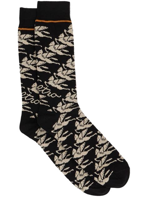 Etro Pegaso Print Knit Socks ブラック Farfetch Jp