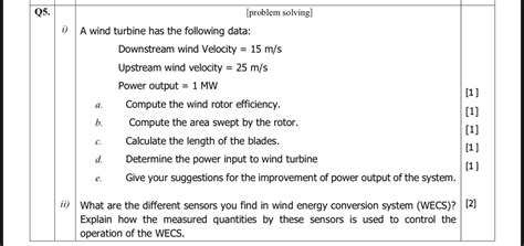 I [problem Solving] A Wind Turbine Has The Following