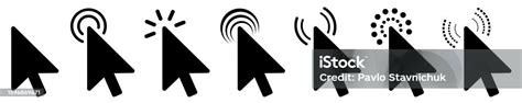 Set Of Flat Cursor Icons Click Or Press Cursor Set Arrow Pointer Loading Progress Stock Vector