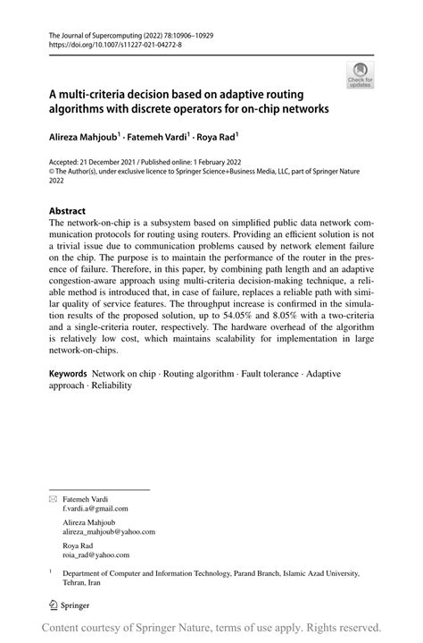 a multi criteria decision based on adaptive routing algorithms with