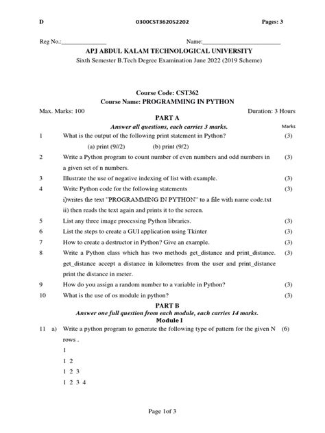 Previous Question Paper Cst362 A Pdf Python Programming Language