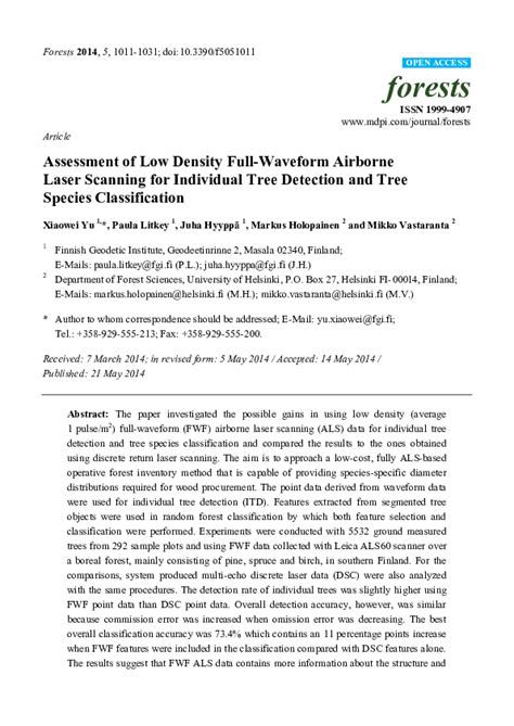 Pdf Assessment Of Low Density Full Waveform Airborne Laser Scanning For Individual Tree