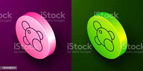 아이소메트릭 라인 분자 아이콘은 보라색과 녹색 배경에 분리되어 있습니다 화학의 분자 구조 과학 교사 혁신적인 교육 포스터 원 버튼 벡터 3차원 형태에 대한 스톡 벡터 아트