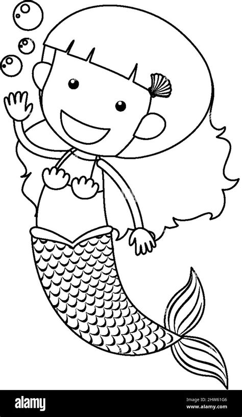 Mermaid Black And White Doodle Character Illustration Stock Vector