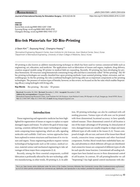 pdf bio ink materials for 3d bio printing