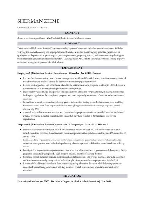 Utilization Review Coordinator Resume Cv Example And Writing Guide