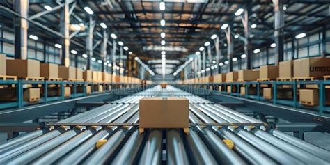 Efficient Distribution Center With High Tech Automated Warehouse Conveyor Belt Concept