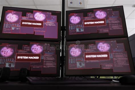Computers Displaying Hacked System Alert Message Flashing On Monitor