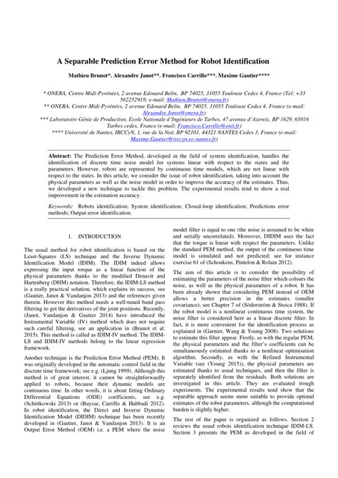 Pdf A Separable Prediction Error Method For Robot Identification