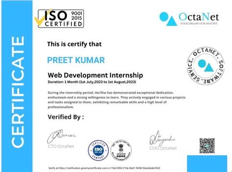 Preet Kumar On Linkedin Octanet Grateful Internshipaccomplishment