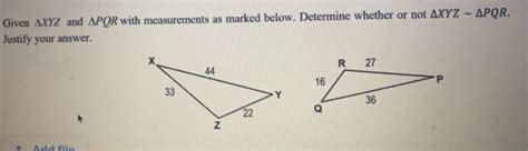 Solved Given Delta Xyz And Delta Pqr With Measurements As Marked Below