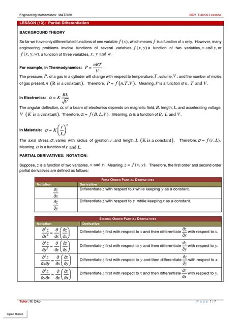 lesson 13 partial differentiation pdf derivative variable