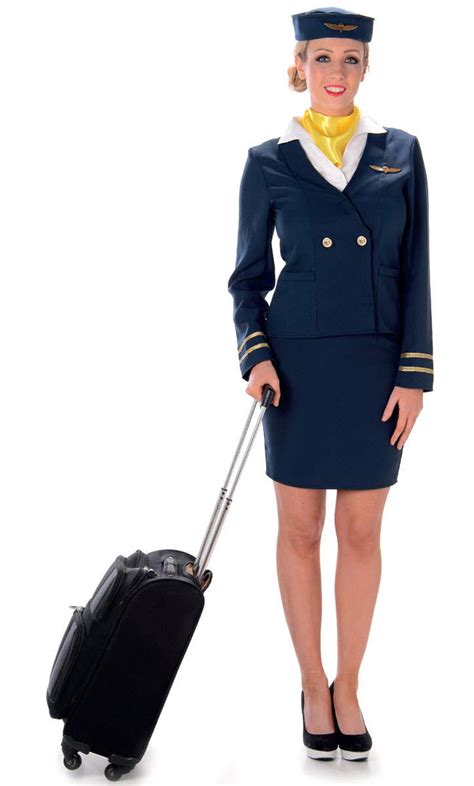 Navy Blue Retro Air Hostess Costume Womens Flight Attendant Costume