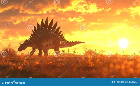 A Stegosaurus Stretches Out Its Spiky Tail Its Silhouette Ly Visible In