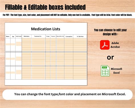 Excel Medication Tracker Medication Lists Printable Fillable Pdf