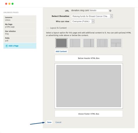 how to create a donation tab in the main navigation menu ning 3 help