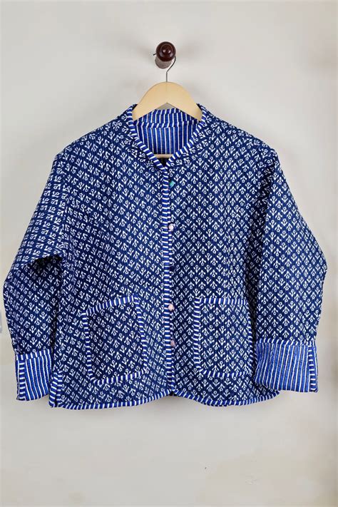 Cotton Handmade Kantha Jacket Womens Clothing Quilted Reversible Coat