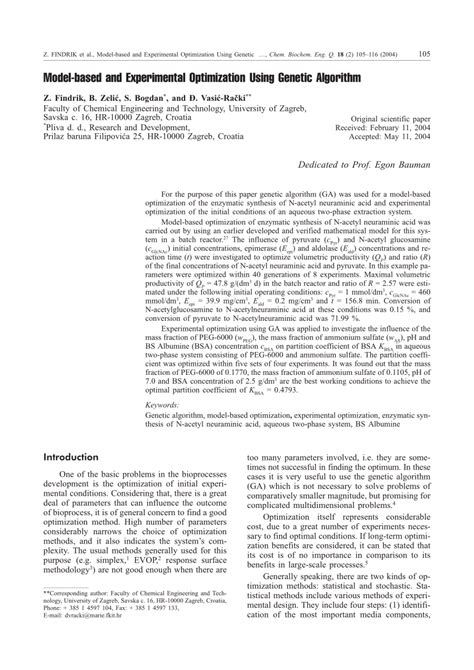 pdf model based and experimental optimization using genetic algorithm