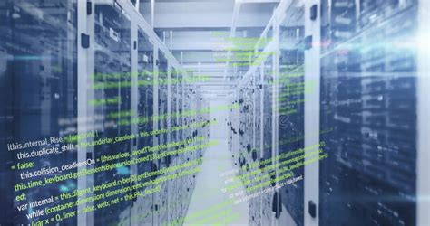 computer code image over servers in data center stock image image of