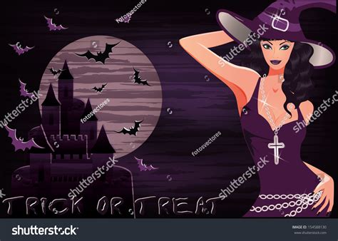 Happy Halloween Background Sexy Witch Vector Stock Vector Royalty Free