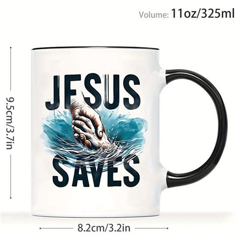 1pc 11oz Jesus Saves Christian Faith Coffee Mug With Jesus Hand Verse