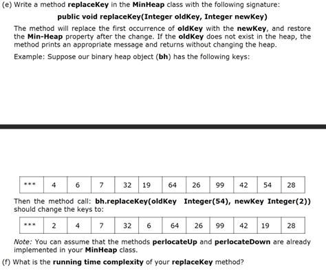 solved e write a method replacekey in the minheap class