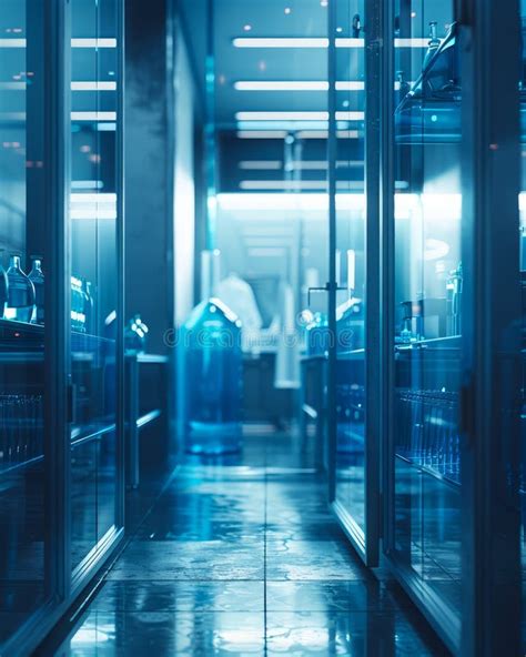Futuristic Data Center With Network Servers Blue Illumination In