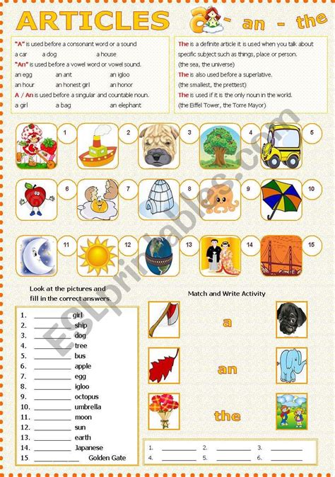 Articles A An The B W Included Esl Worksheet By Shusu Euphe