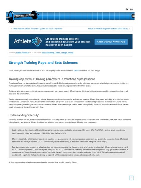 Complementarytraining Net Set And Rep Schemes In Strength Training