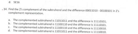 solved d 5e16 14 find the 2 s complement of the subtrahend