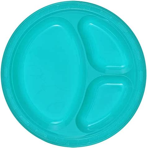 Tigerchef Turquoise Plastic 3 Compartment Divided Plate 10 56pack