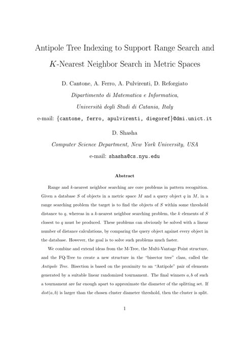 pdf antipole tree indexing to support range search and k nearest