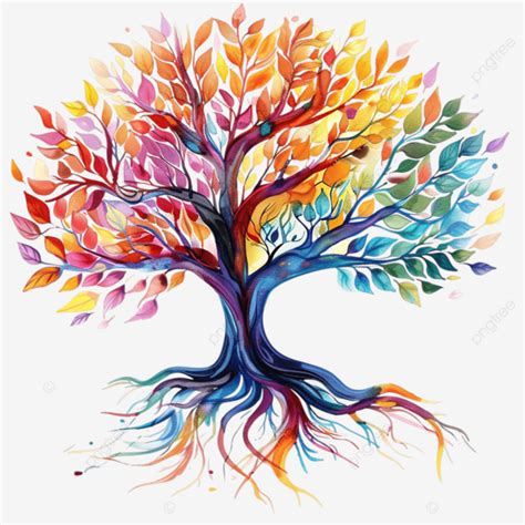 추상적 뿌리와 가지가 있는 생동감 넘치는 다양한 나무 추상적인 여러 가지 빛깔의 나무 Png 일러스트 및 이미지 에 대한 무료 다운로드 Pngtree